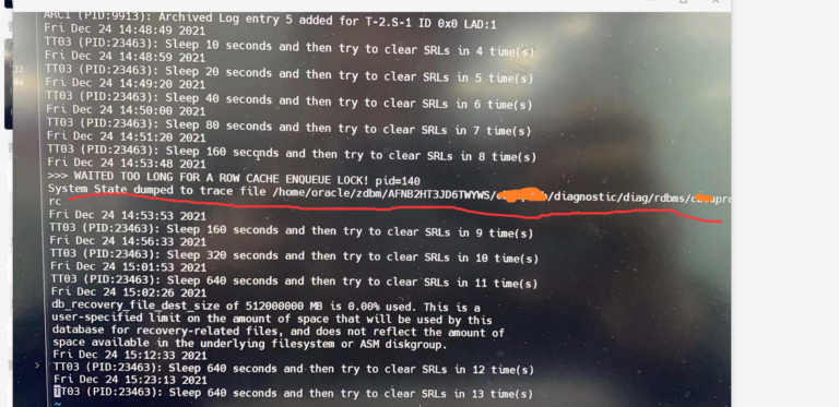 Oracle 19c hang ‘TTnn Sleep 10 seconds and then try to clear SRLs in N time(s)’ wait ‘row cache ...